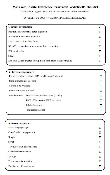 Paediatric RSI checklist | Beaches Emergency Team